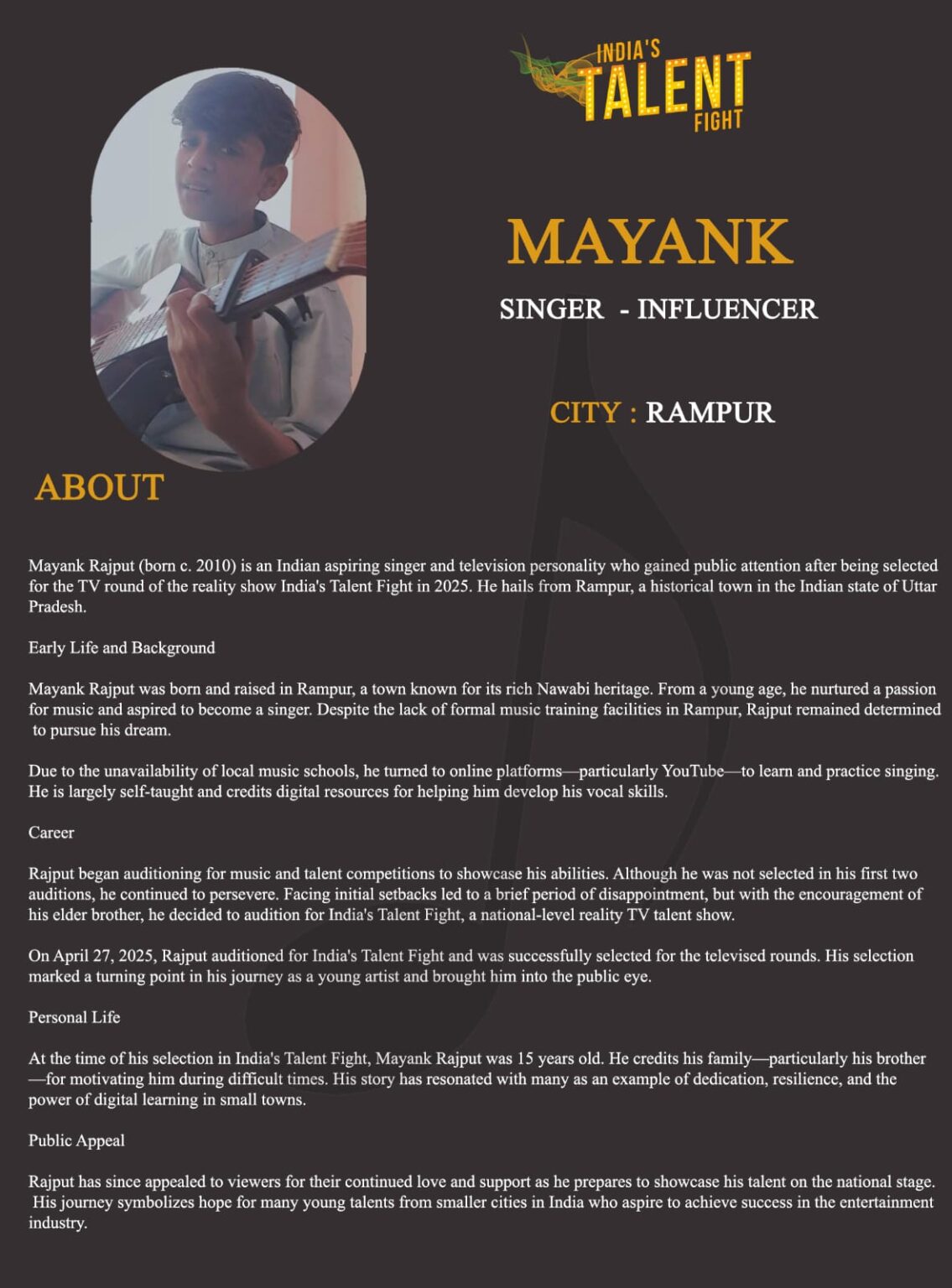 ITF Singer Mayank Rampur - ITF